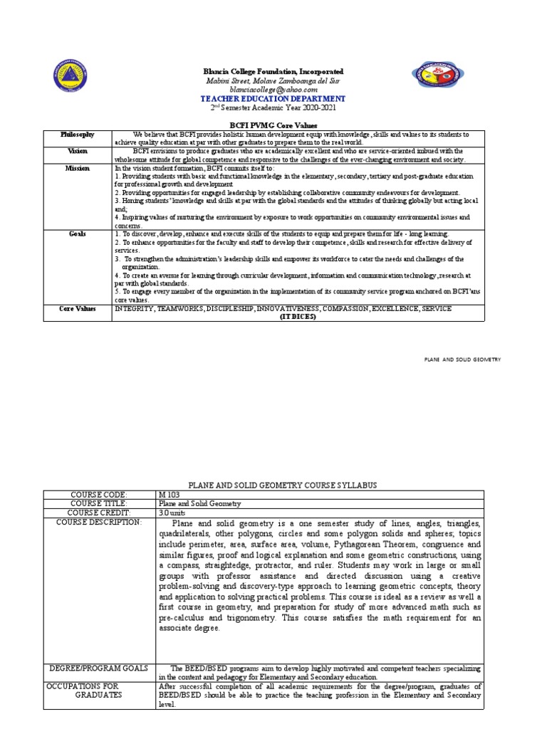 Plane and Solid Geometry Syllabus | PDF | Geometry | Triangle