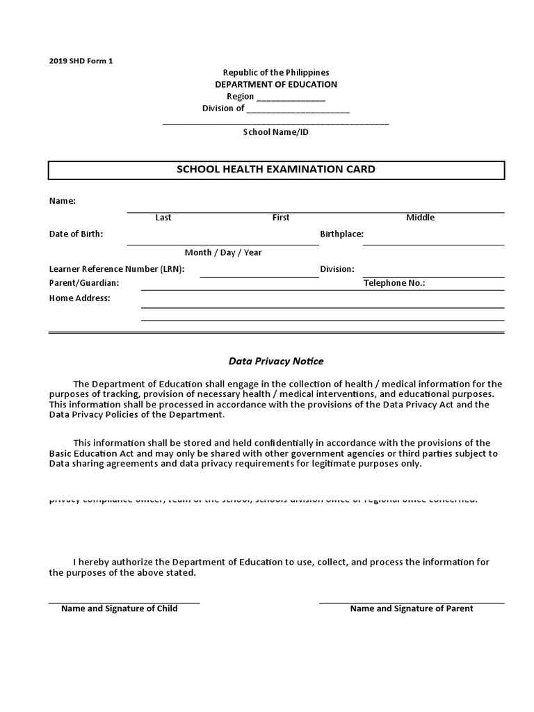 SHD Form 1 Etc Aug 7 | PDF | Human Tooth | Periodontology