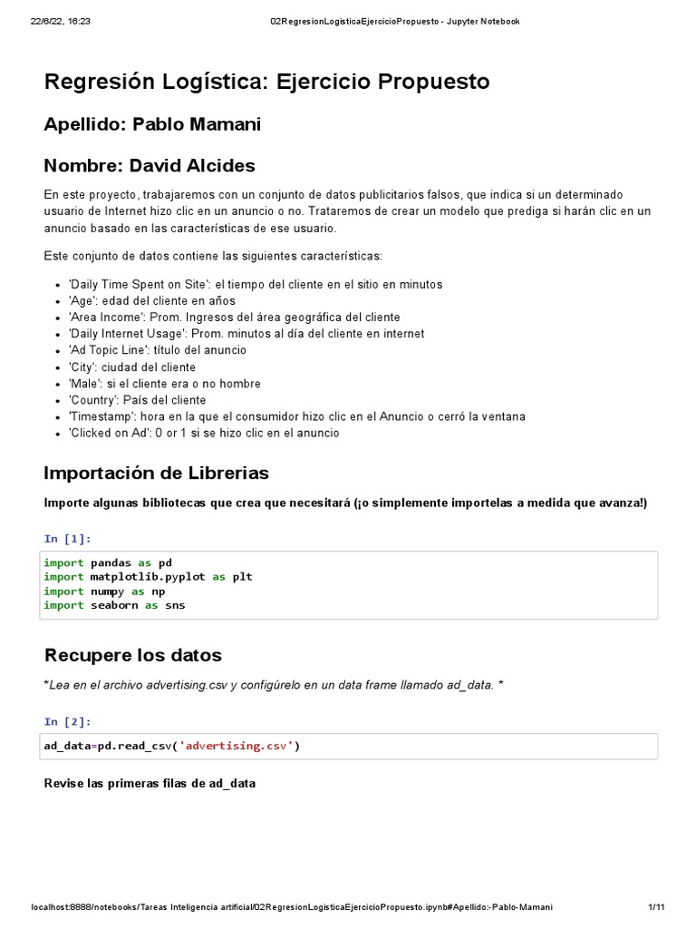 02RegresionLogisticaEjercicioPropuesto - Pablo Mamani David Alcides ...