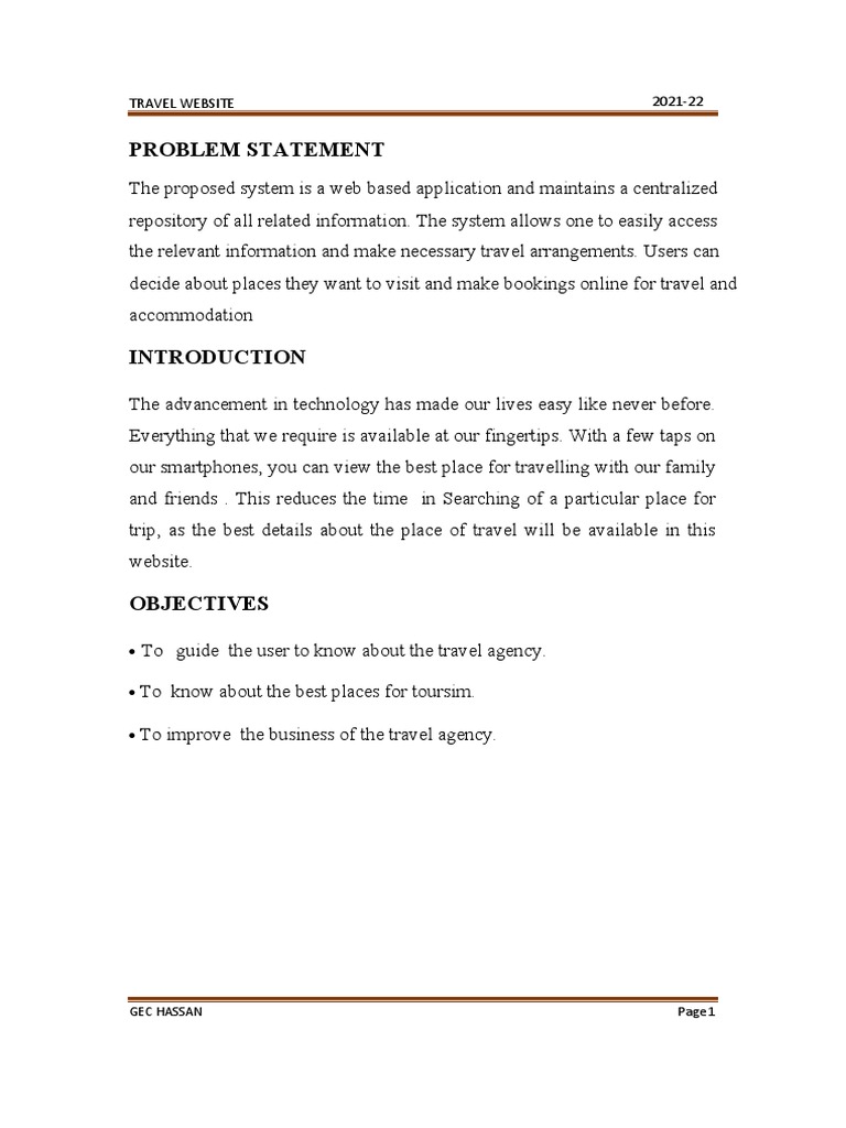 Problem Statement: Travel Website 2021-22 | PDF | Websites | World Wide Web
