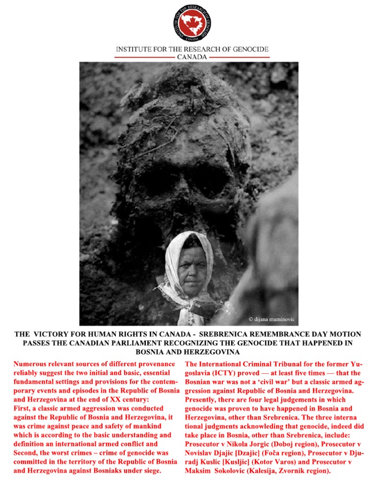 Canadian Institute For The Research of Genocide, Srebrenica Genocide ...