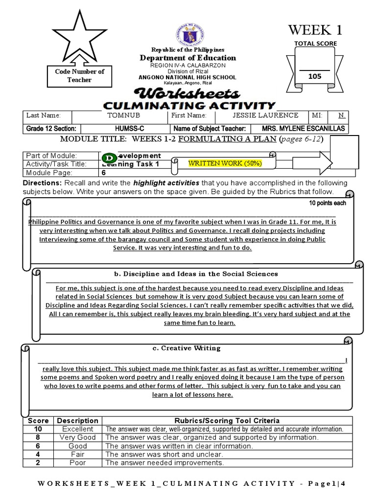 Angono Community Engagement Module | PDF | Rubric (Academic) | Cognition