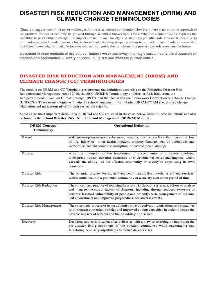 DRRM & Climate Change Terms Guide | PDF | Hazards | Climate Change