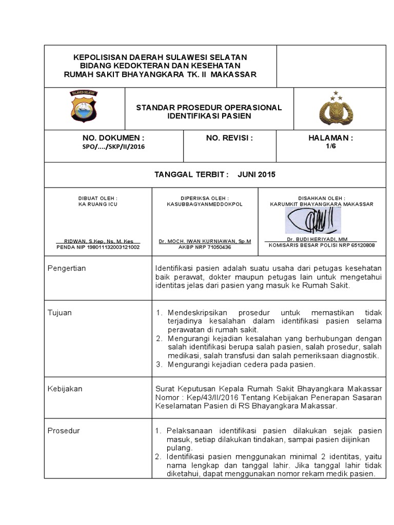 SPO Identifikasi Pasien | PDF