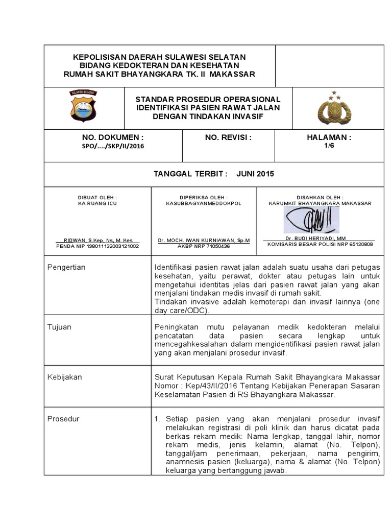 SPO Identifikasi Rawat Jalan Dengan Tindakan Invasif | PDF