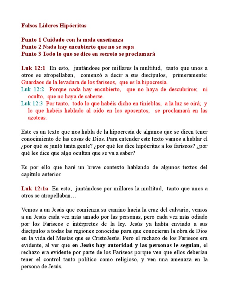 Lucas 12 - 1-3 | PDF | Jesús | Creencia religiosa y doctrina