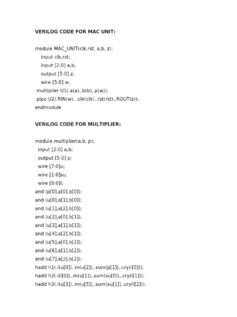 Verilog Code For Mac Unit | PDF