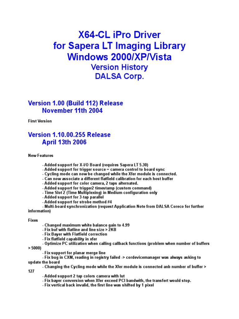 X64-Cl Ipro Driver For Sapera LT Imaging Library Windows 2000/Xp/Vista | PDF | Booting | Device ...