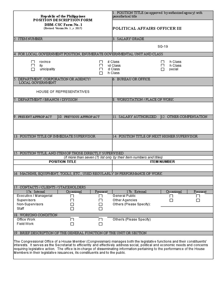 Position Description Form | PDF | United States Congress | American ...