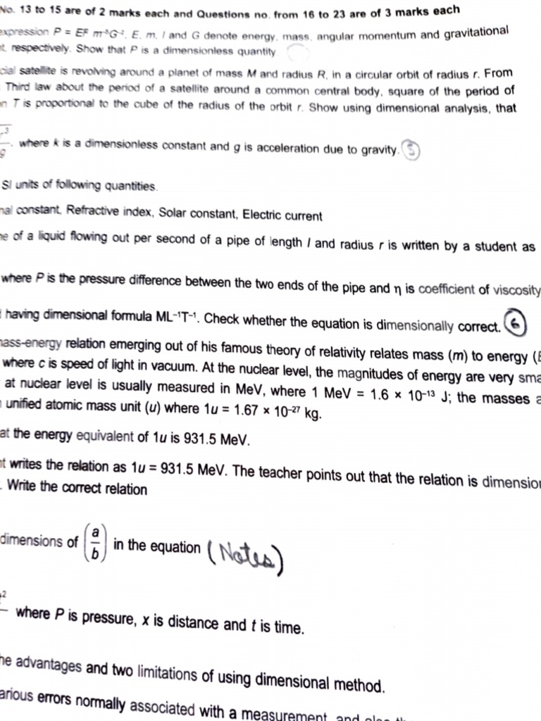 Dimensional Analysis of Equations Describing Physical Quantities and Processes | PDF ...
