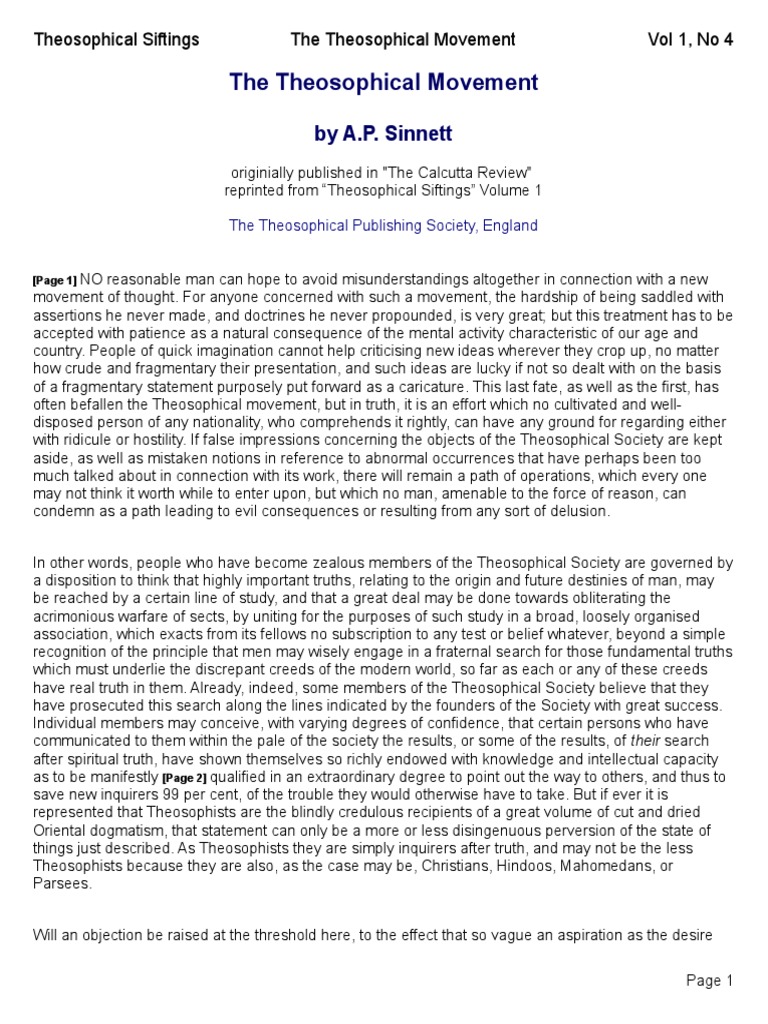The Theosophical Movement: by A.P. Sinnett | PDF | Theosophy | Truth
