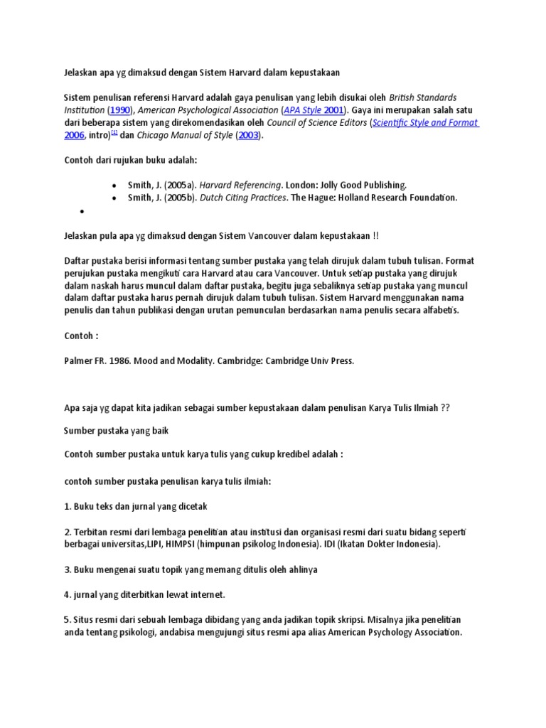 Jelaskan Apa Yg Dimaksud Dengan Sistem Harvard Dalam Kepustakaan | PDF