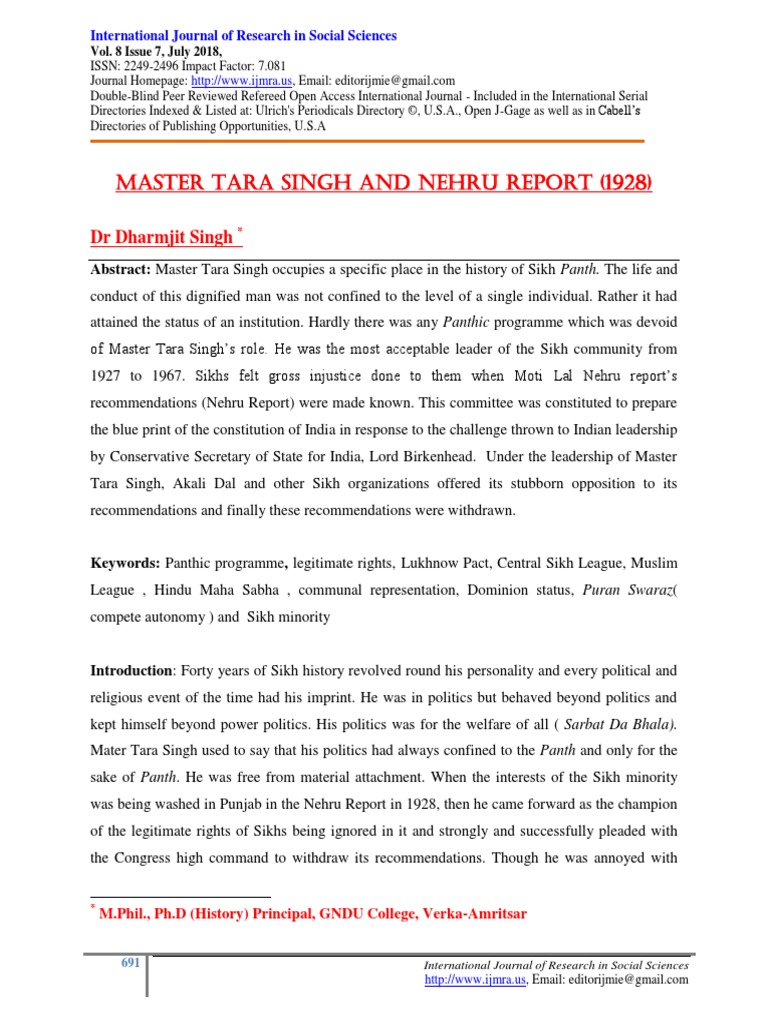 Master Tara Singh and Nehru Report-1928 | Download Free PDF | Muhammad ...