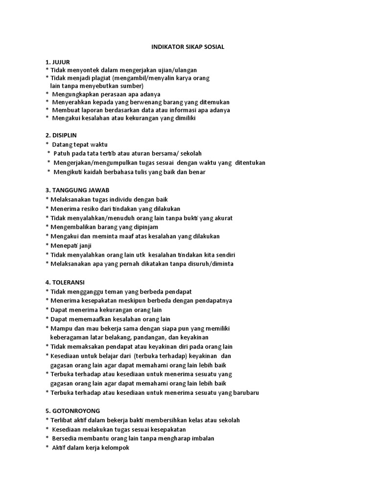 Indikator Sikap Sosial di Sekolah | PDF | Karier & Perkembangan ...