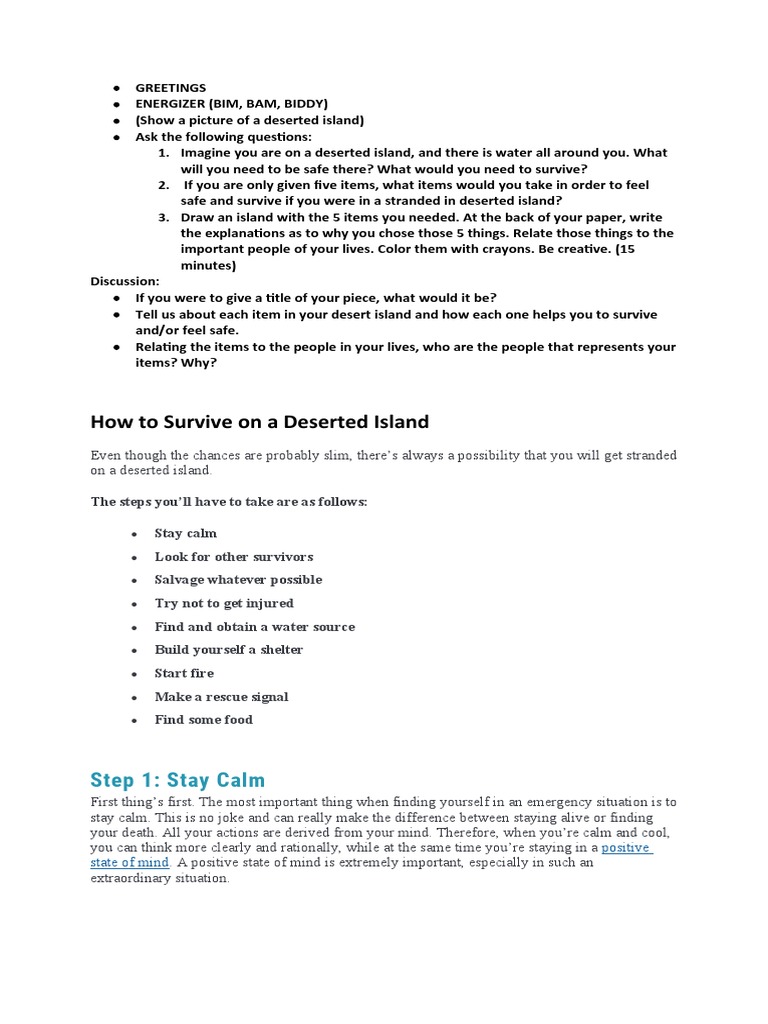 How To Survive On A Deserted Island: Step 1: Stay Calm | PDF | Feeling ...