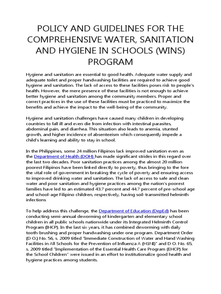 POLICY AND GUIDELINES FOR THE COMPREHENSIVE WATER-sample | PDF | Hand ...