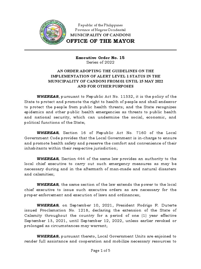 #15 Declaring The Alert Level 1 From May 1-15 | PDF | Executive Order ...