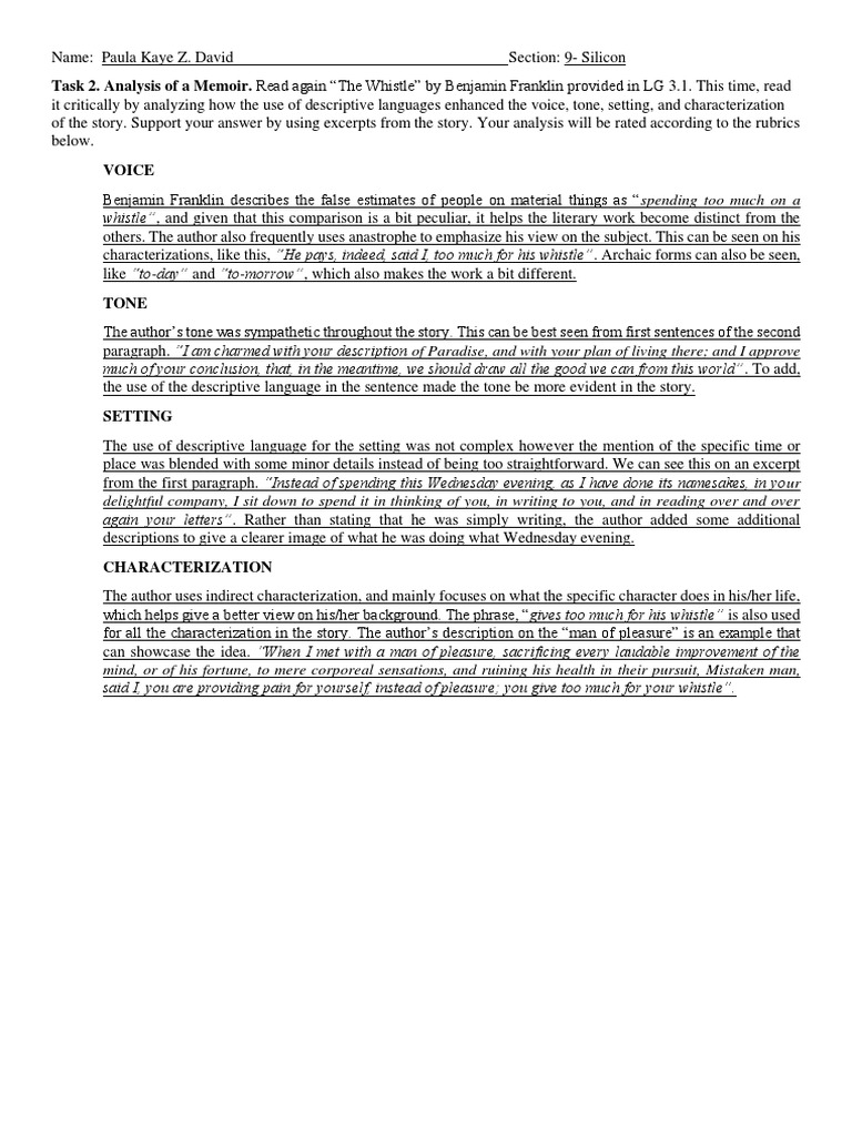 Memoir Analysis - The Whistle | PDF | Cognitive Science | Linguistics