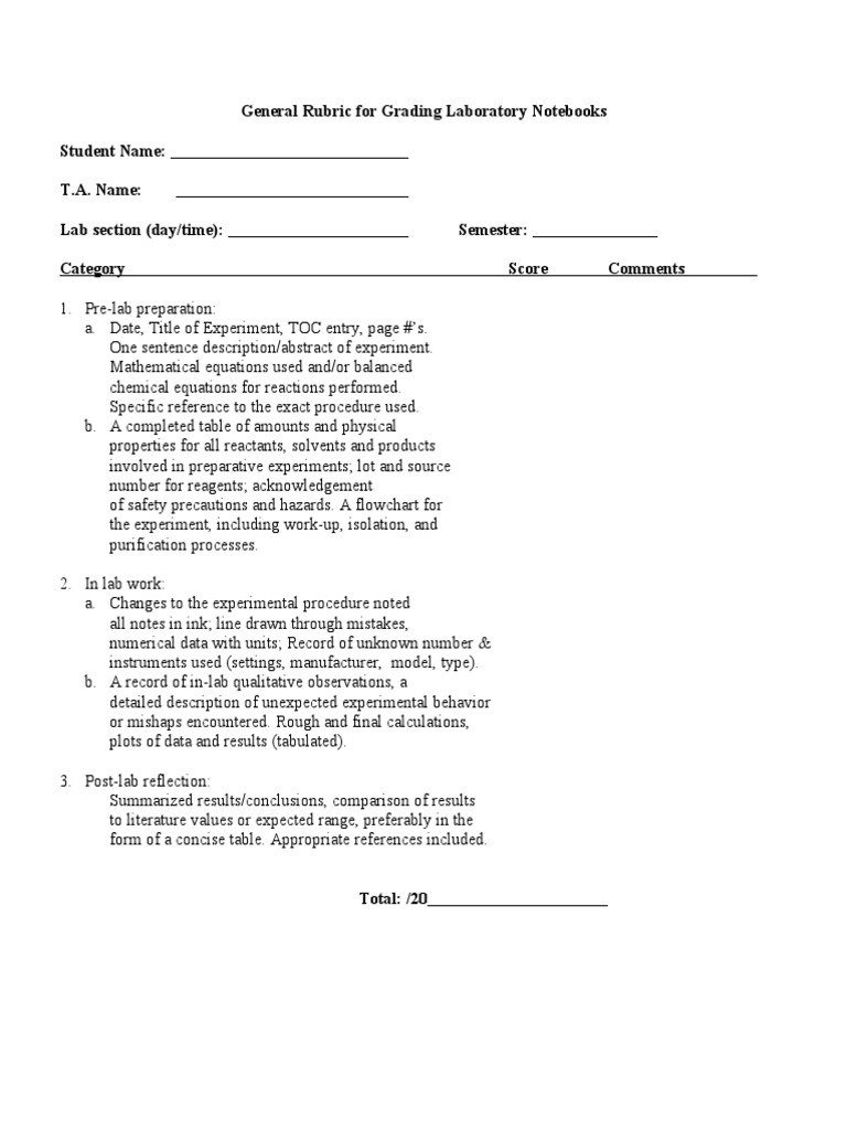 General Rubric For Grading Laboratory Notebooks2 | PDF | Observation | Experiment