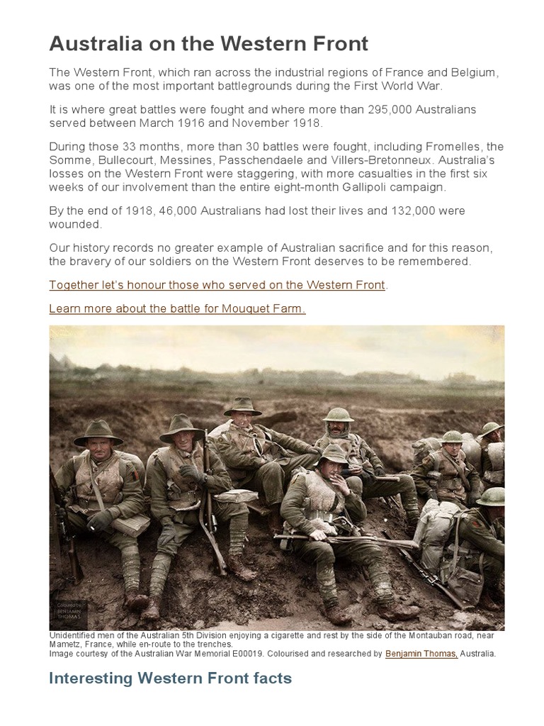 Australia On The Western Front | PDF | Western Front (World War I ...