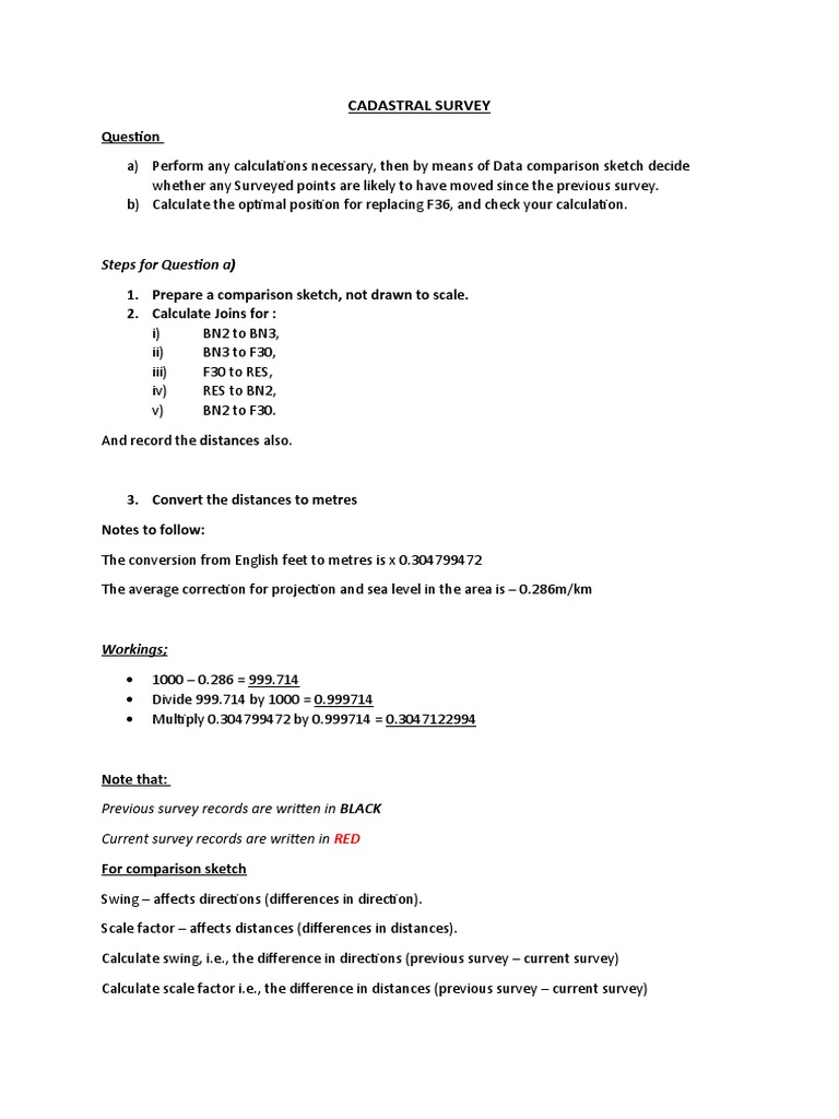 Cadastral Survey: Steps For Question A) | PDF