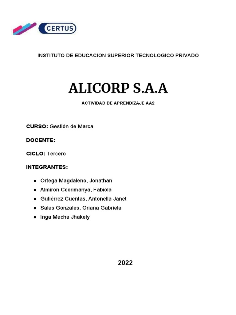 Alicorp Informe Aa2 | PDF | Marca | Calidad (comercial)