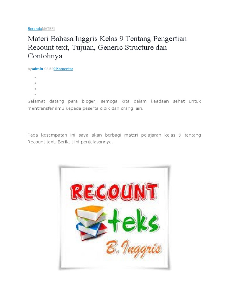 Materi Bahasa Inggris Kelas 9 Tentang Pengertian Recount Text, Tujuan, Generic Structure Dan ...