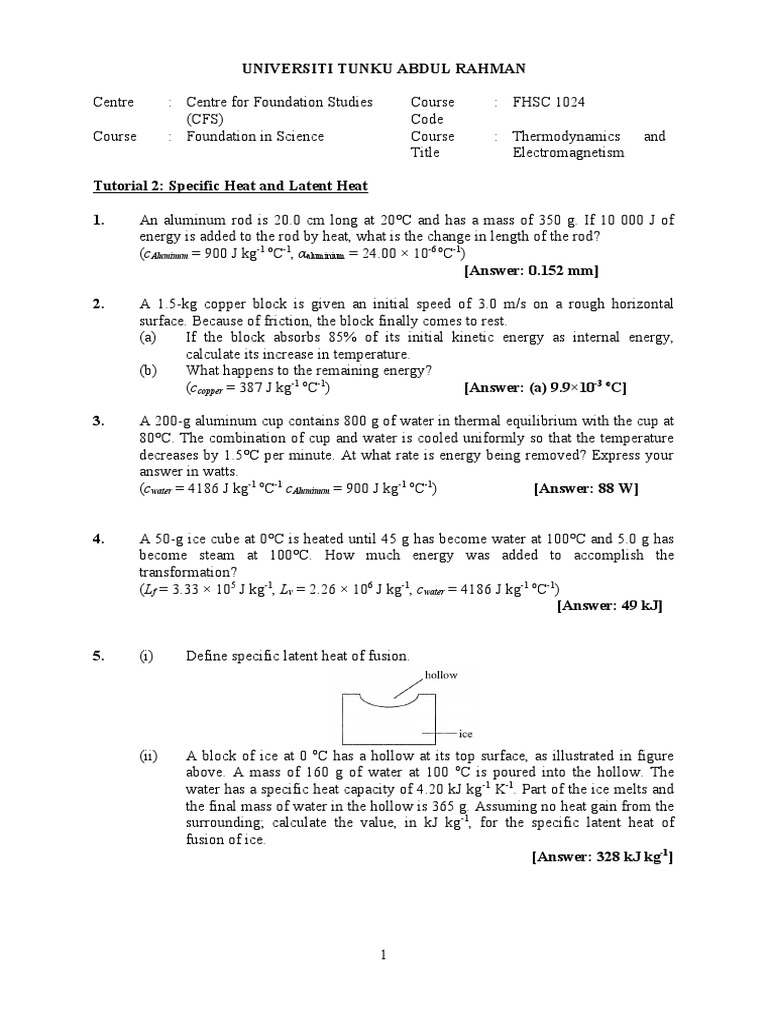Tutorial 2 Specific Heat and Latent Heat | PDF | Heat | Heat Capacity