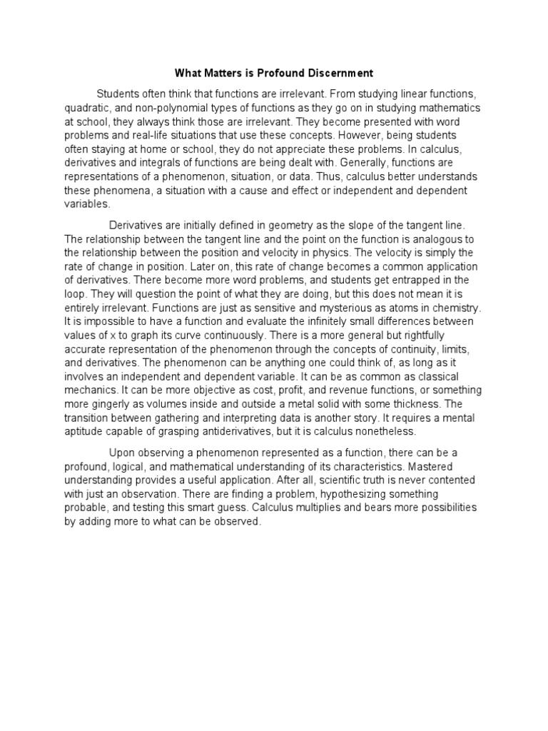 ESSAY Calculus Basic Pre Derivatives Reflection Formal Essay ...