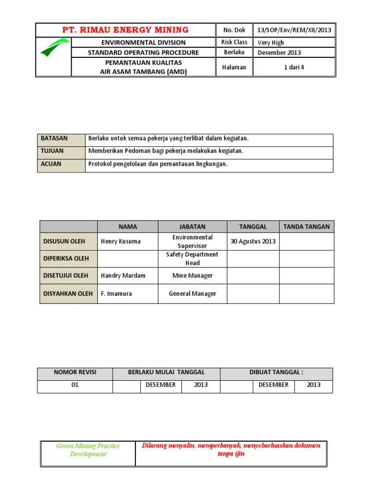 SOP Enviro 13 - Pemantauan Kualitas AMD | PDF