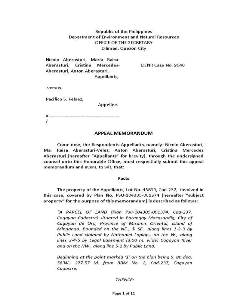 Sample Memorandum of Appeal DENRdocx | PDF