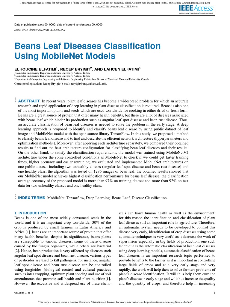 Beans Leaf Diseases Classification Using MobileNet | PDF | Deep Learning | Statistical ...