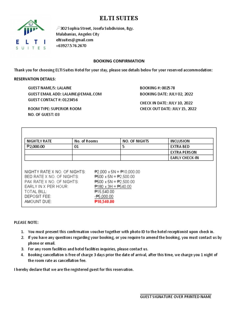 BOOKING CONFIRMATION | PDF