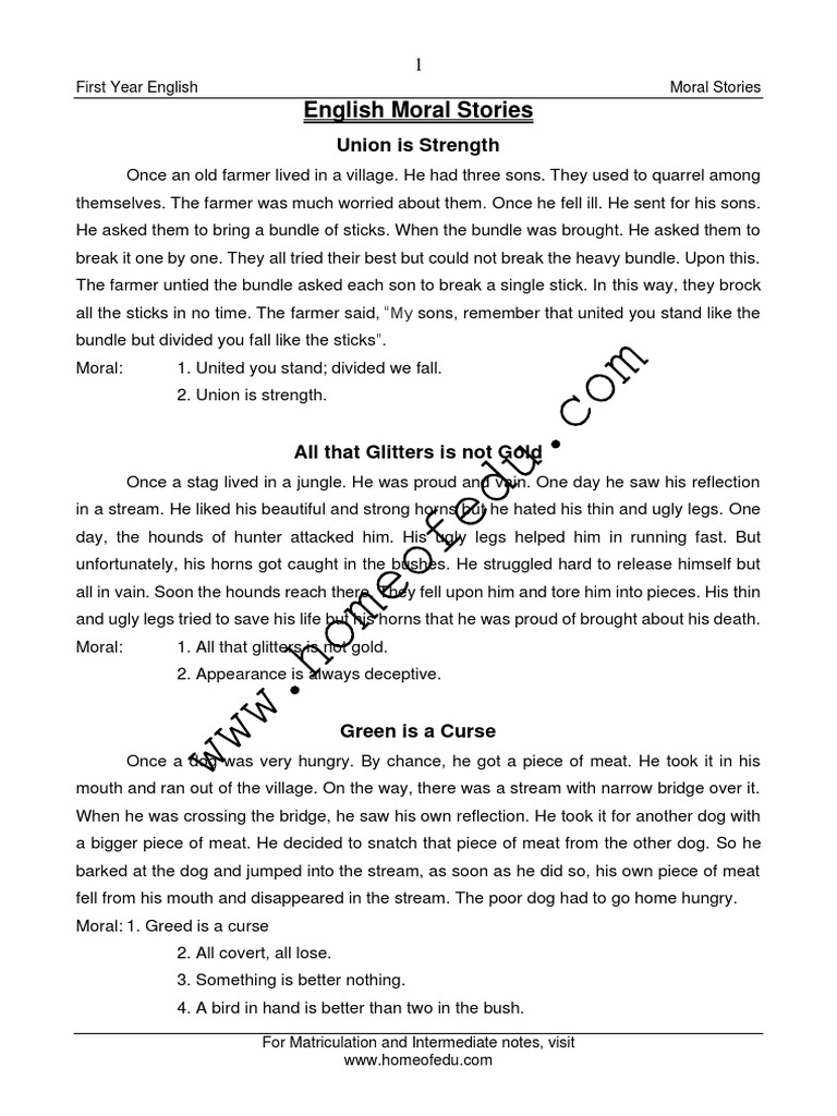 English Moral Stories: Union Is Strength | PDF