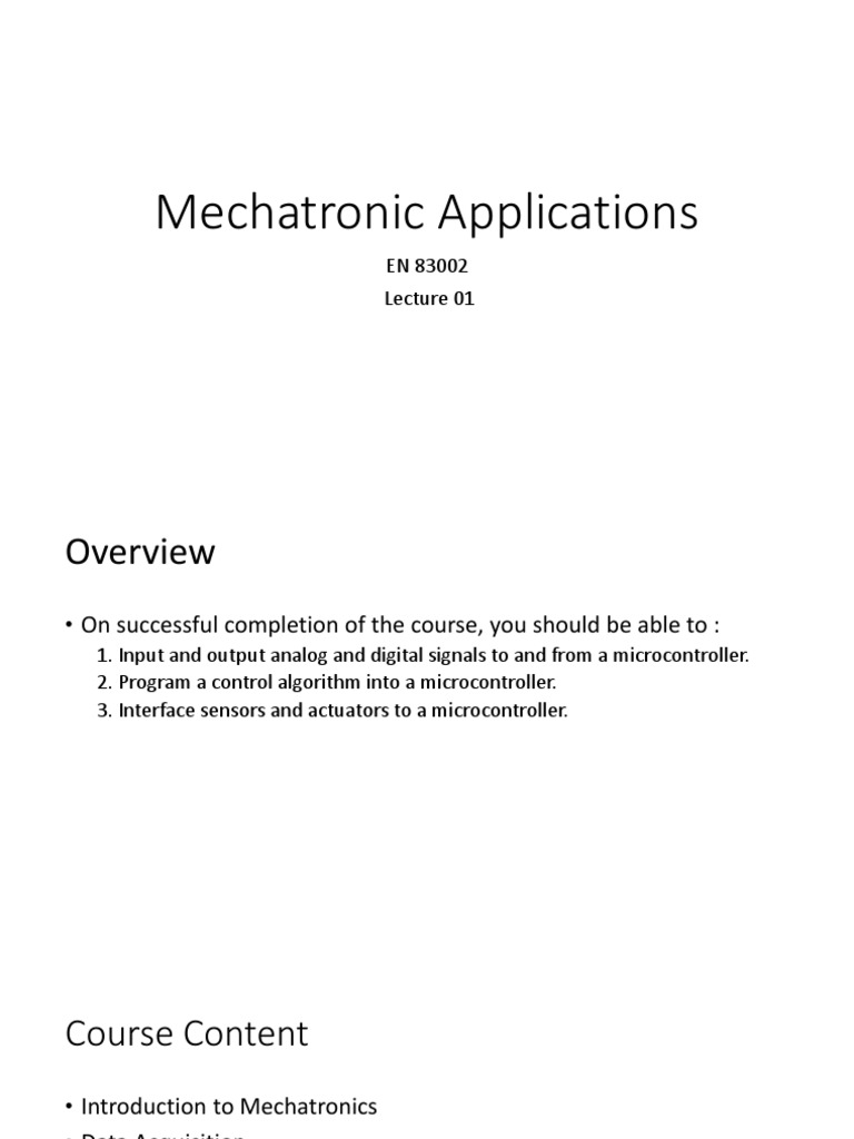 EN 83002 Mechatronics Lecture Overview and Course Content | PDF | Control Theory | Control System