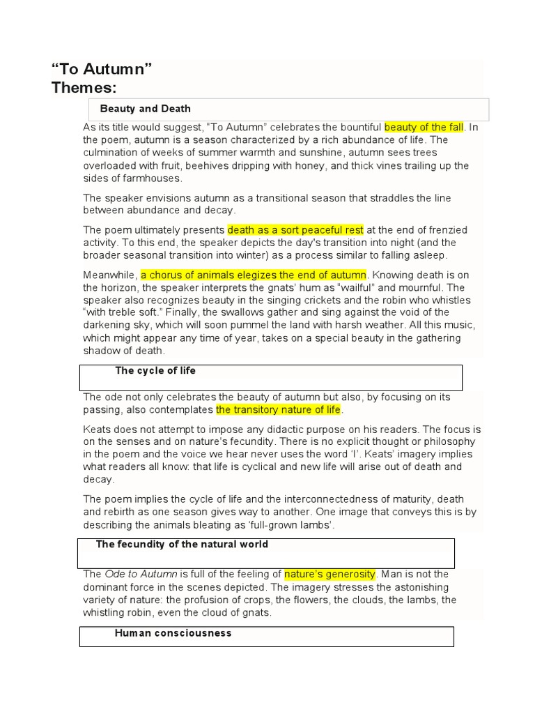 Keats - TO AUTUMN - Themes | PDF