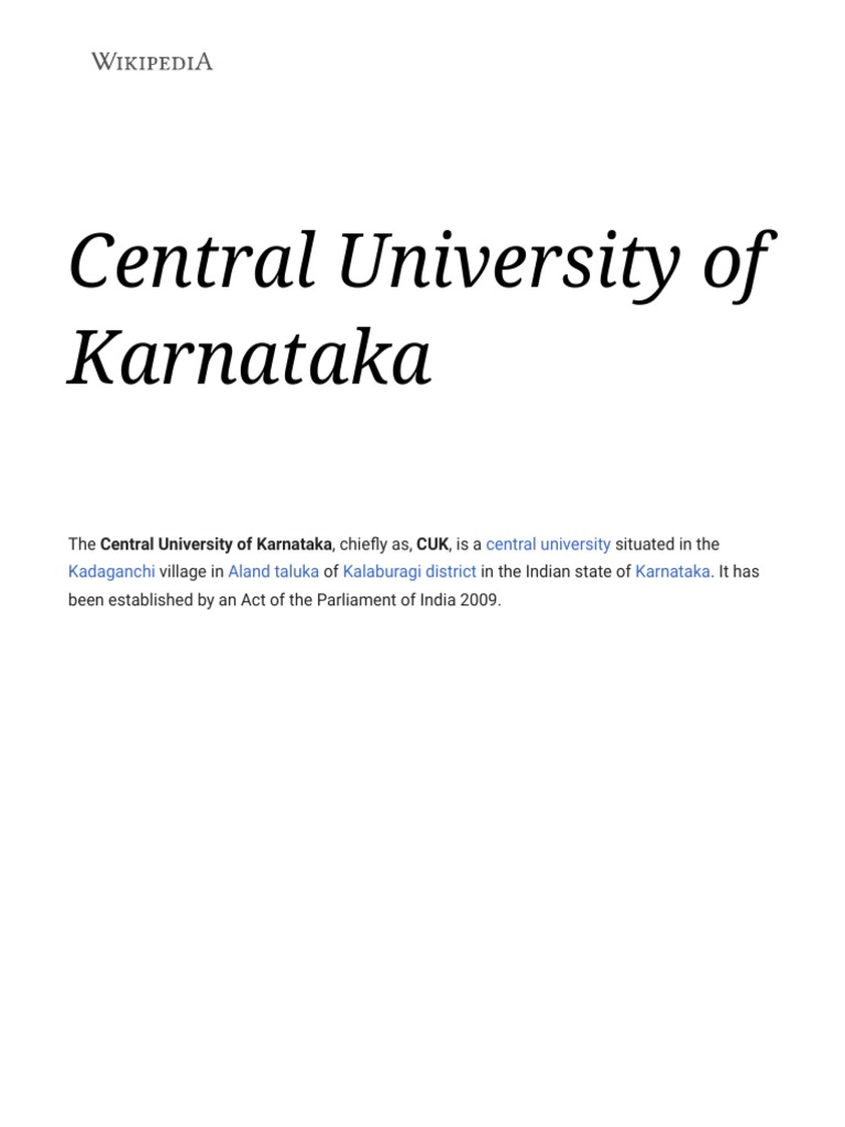Central University of Karnataka - Wikipedia | PDF