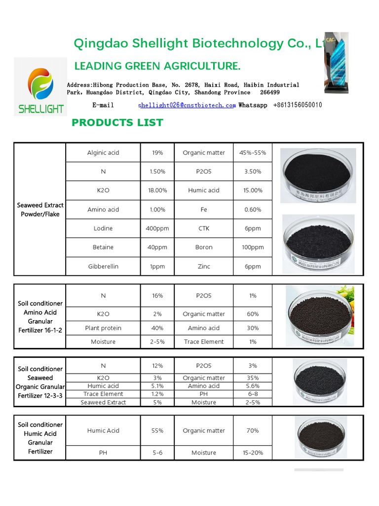 Shellight Humic Acid & K2O Products | PDF | Chelation | Fertilizer