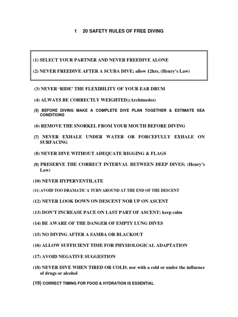 20 Essential Freediving Safety Rules | PDF | Scuba Diving | Underwater ...