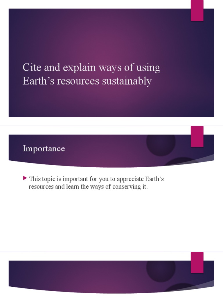 Sustainable Use of Earth's Resources | PDF | Soil | Water