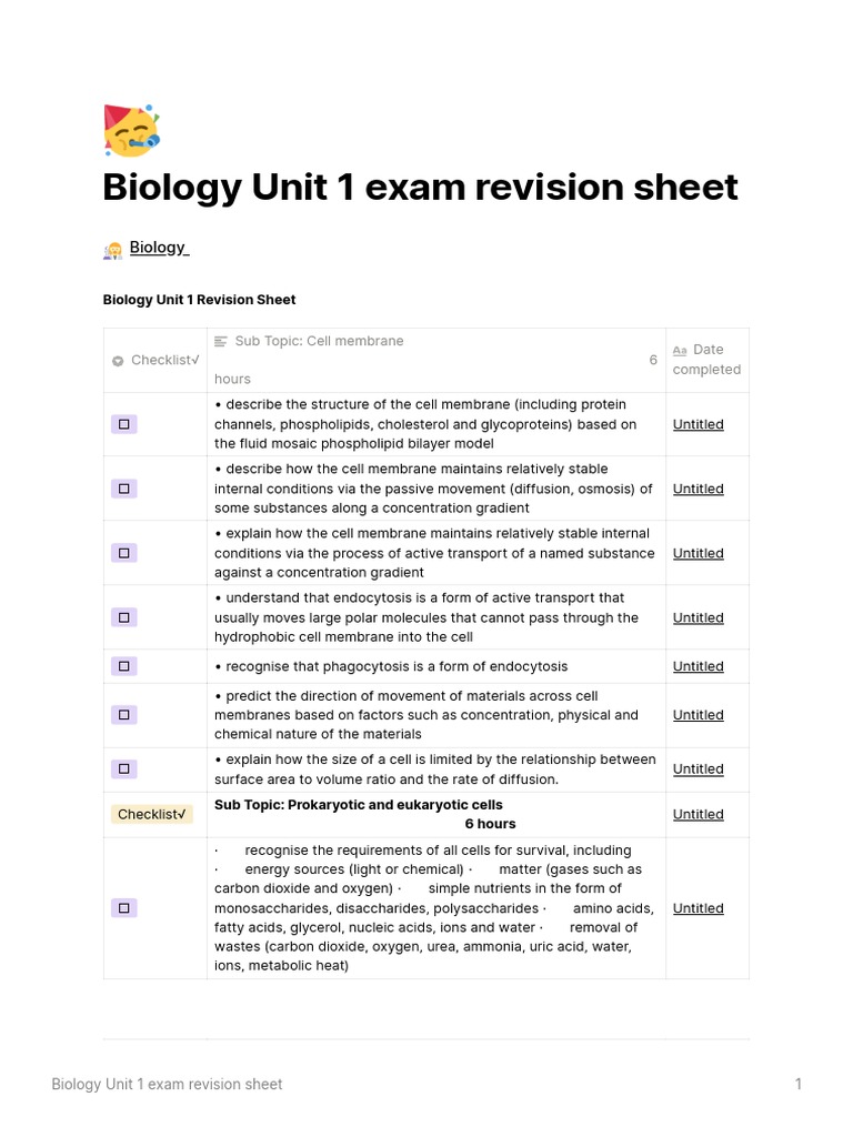 Biology Unit 1 Exam Revision Sheet | PDF | Cellular Respiration | Cell ...