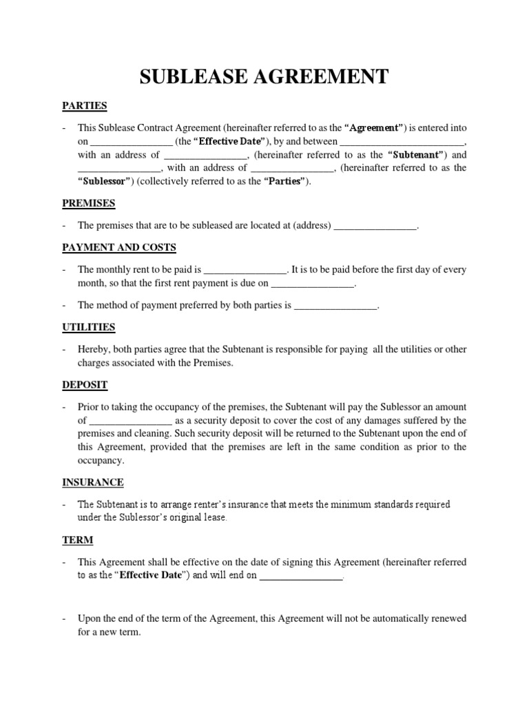 Sublease Agreement Template | PDF | Lease | Consent