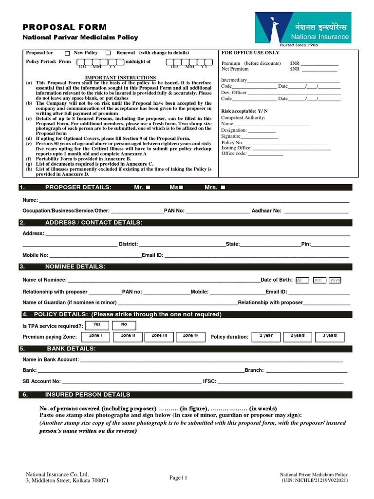 NPMP Parivar Proposal Form | PDF | Identity Document | Heart