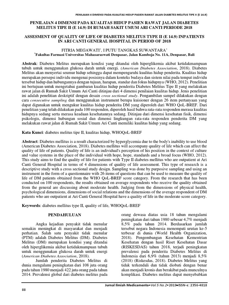 Penilaian 4 Dimensi Pada Kualitas Hidup | PDF