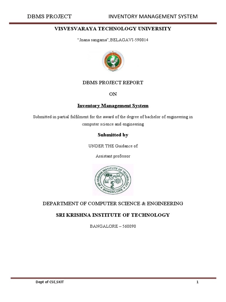 Dbms Project Inventory Management System: Visvesvaraya Technology University | PDF | Html ...