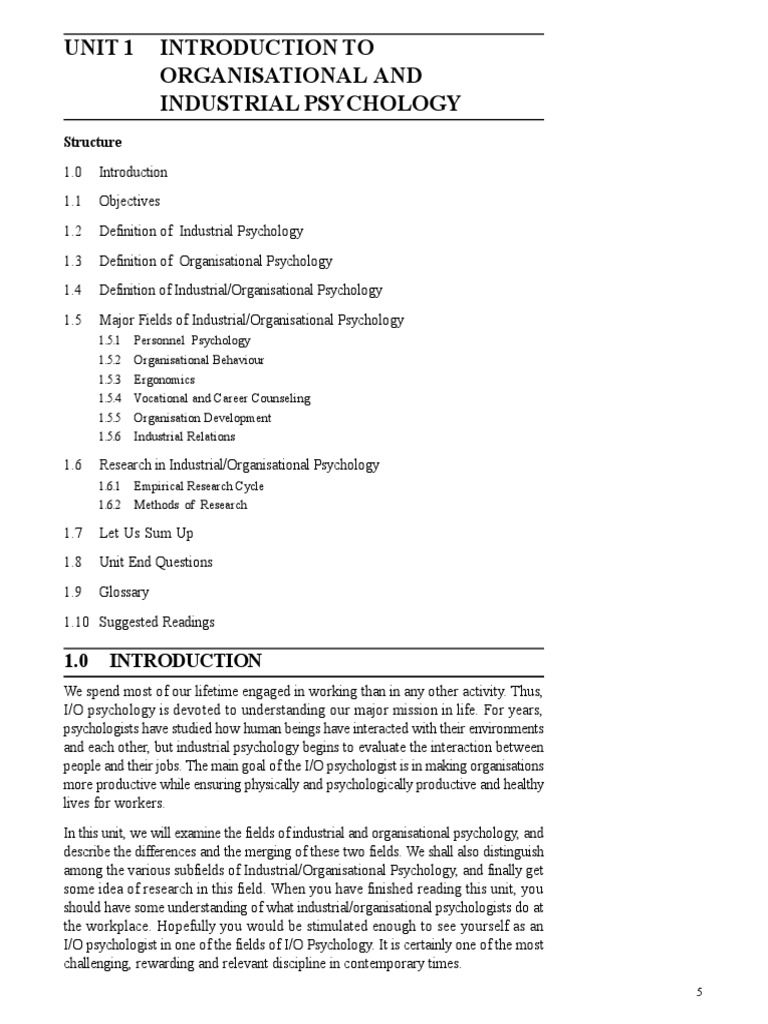 Unit-1 INDUSTRIAL PSYCHOLOGY | PDF | Industrial And Organizational ...