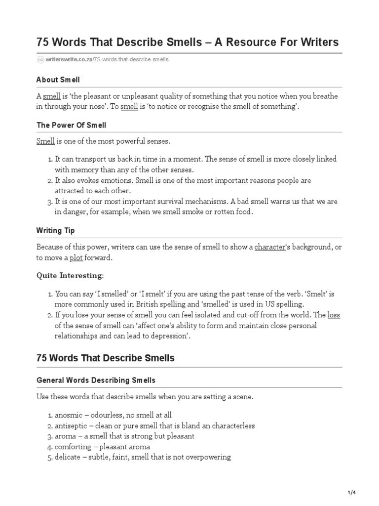 Ways To Describe Smells A Resource For Writers | PDF | Odor | Taste