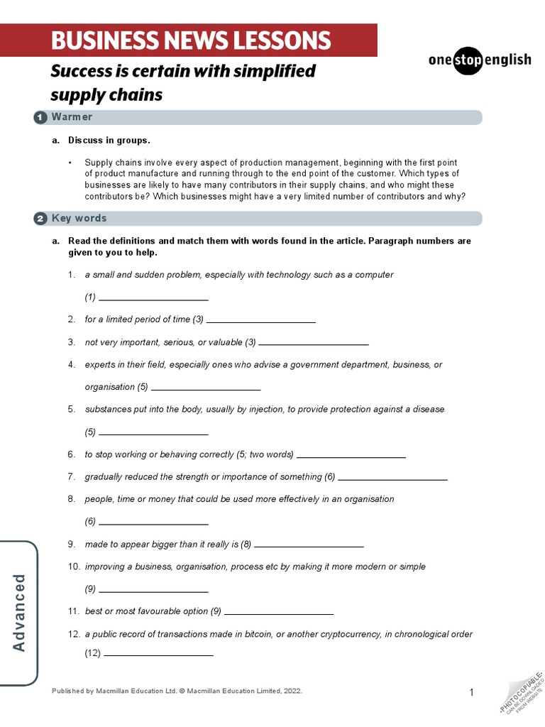 Businessnews Simplified Supply Chains Advanced Worksheet | PDF | Supply ...