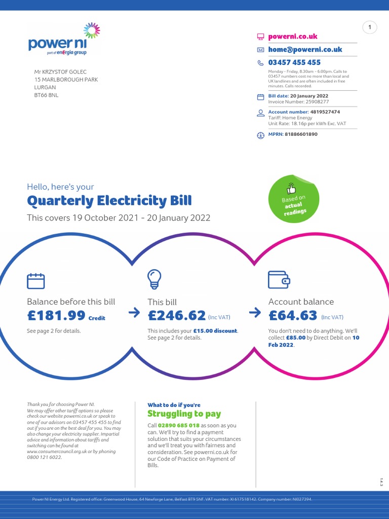 Quarterly Electricity Bill: Hello, Here's Your | Download Free PDF ...