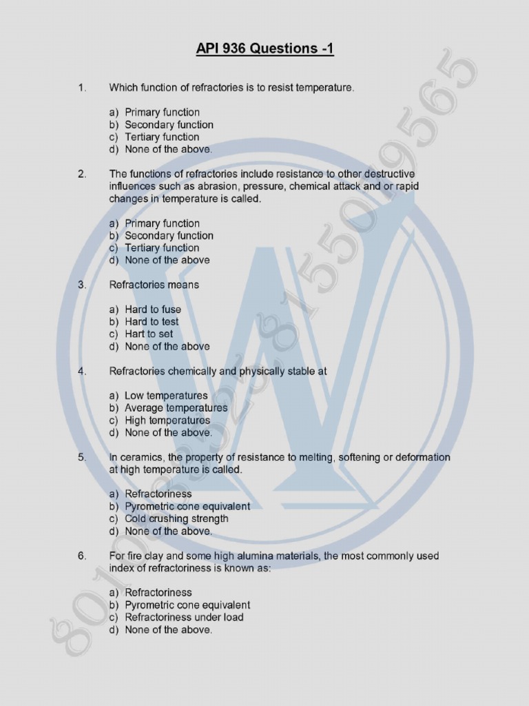API 936 Refractory Question Bank | PDF